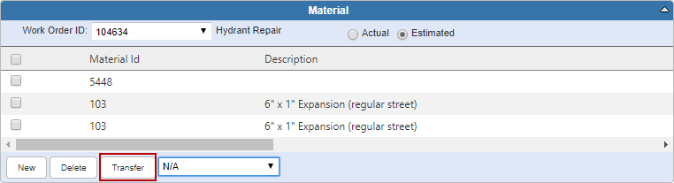 Move Estimated Material to Actual